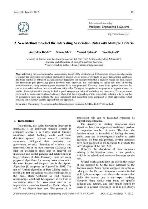 Pdf A New Method To Select The Interesting Association Rules With