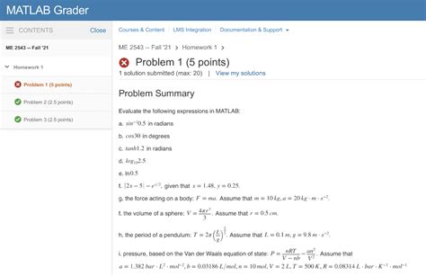 Solved Matlab Grader E Contents Close Courses And Content Lms