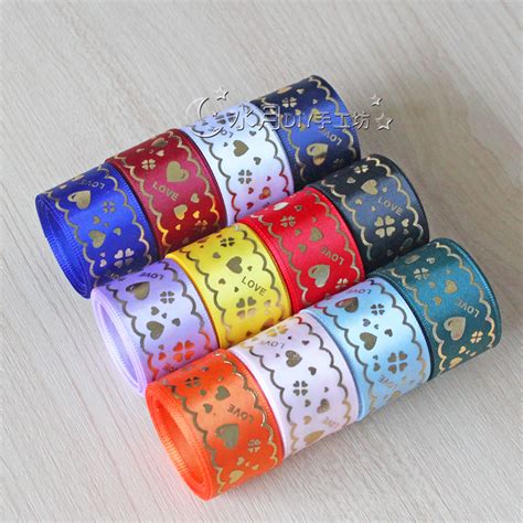 2 5cm烫金爱心桃心丝带缎带吧唧托手工diy发饰蝴蝶结发夹徽章材料 虎窝淘