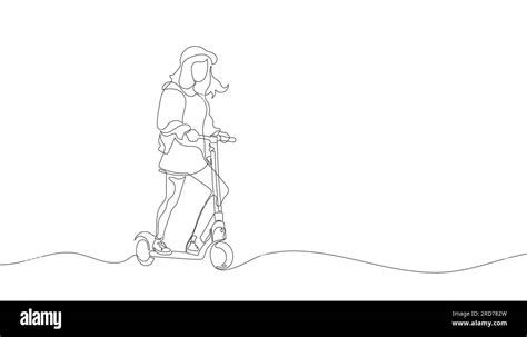 Girl On A One Line Electric Scooter Continuous Line Drawing Scooter Stock Vector Image And Art
