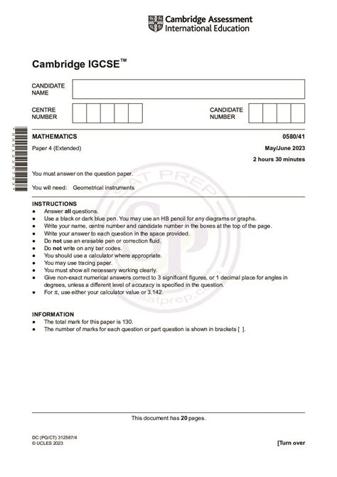 Igcse Extended Math Paper 4 Sat Prep