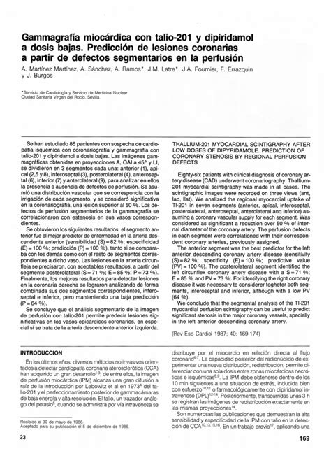 Pdf [thallium 201 Myocardial Scintigraphy After Dipyridamole At Low