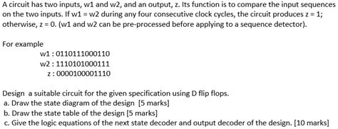 Solved A Circuit Has Two Inputs W1 And W2 And An Output