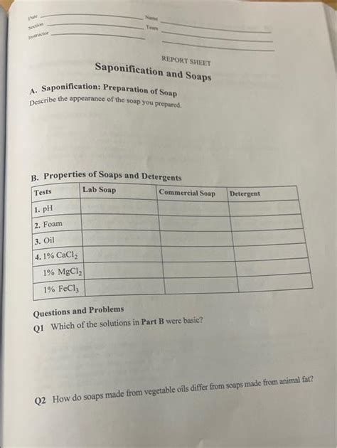 Solved Report Sheet Saponification And Soaps A Saponifi