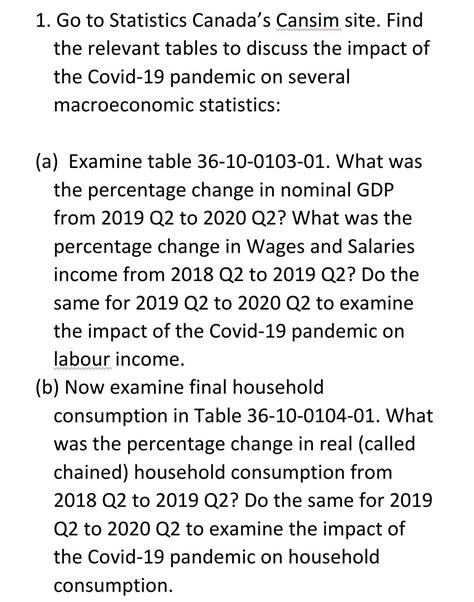 Solved 1 Go To Statistics Canadas Cansim Site Find The