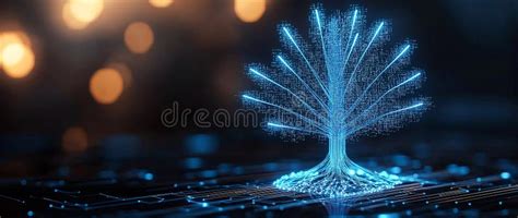 Glowing Blue Abstract Tree Made Of Digital Lines And Circuits