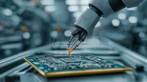 Robotic Arm Precisely Places Components On Electronic Circuit Board In Modern Manufacturing