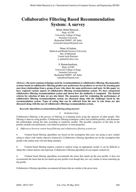 pdf collaborative filtering based recommendation system a survey