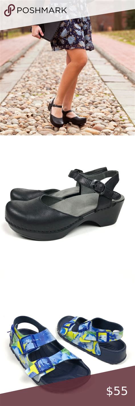 Stylish Dansko Sam Black Leather Ankle Strap Clogs