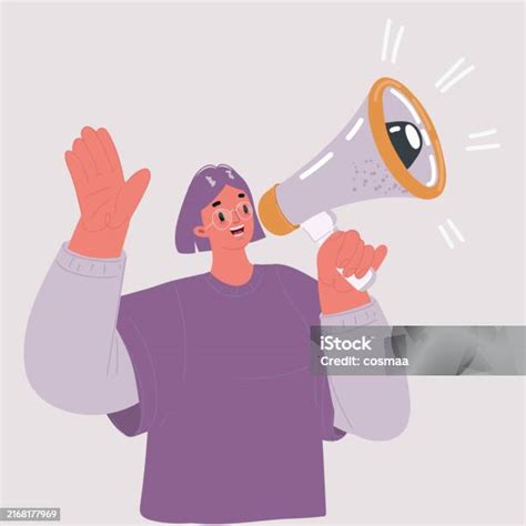 재미 있는 여자가 메가폰에서 비명을 지르는 벡터 일러스트 레이 션 광고에 대한 스톡 벡터 아트 및 기타 이미지 광고 기이함