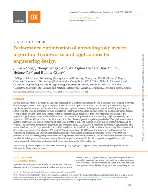 pdf performance optimization of annealing salp swarm algorithm frameworks and applications