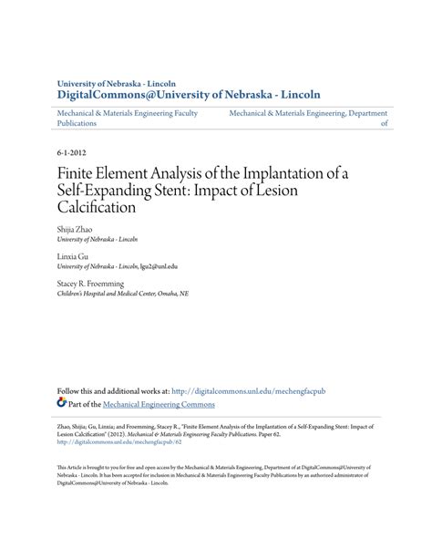 Pdf Finite Element Analysis Of The Implantation Of A Self Expanding