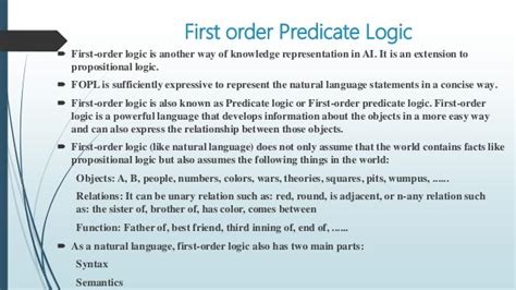 Artificial Intelligence Ai Prepositional Logic Pland First Orde
