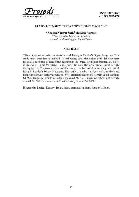 Pdf Lexical Density In Readers Digest Magazine