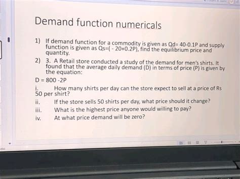 Demand Function Numericals 1 If Demand Studyx