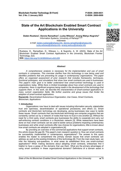 Pdf State Of The Art Blockchain Enabled Smart Contract Applications In The University