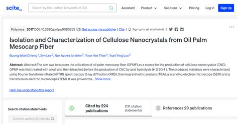 Isolation And Characterization Of Cellulose Nanocrystals From Oil Palm Mesocarp Fiber
