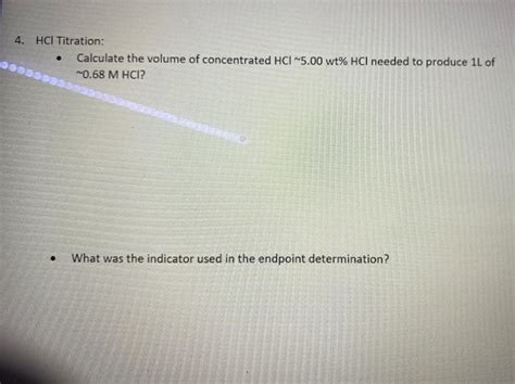 solved 4 hcl titration calculate the volume of