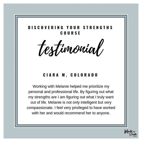 Testimonial From Discovering Your Strengths Course