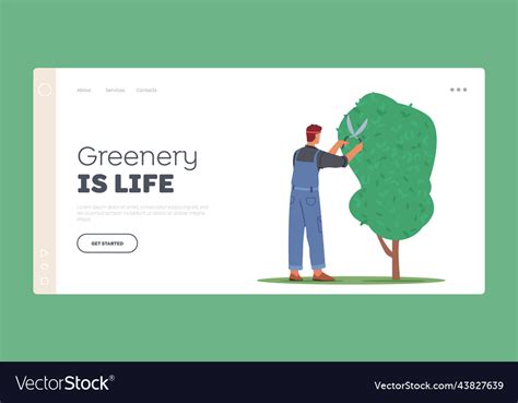 Worker Male Character Trimming Tree In Garden Vector Image
