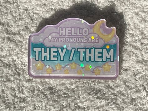 Acrylic Pronoun Gender Pins With Star Holographic Finishing For Pride