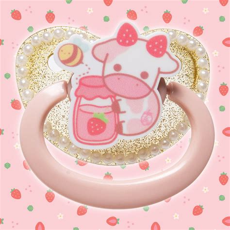 Strawberry Milk Cow Adult Pacifier Peach Collective