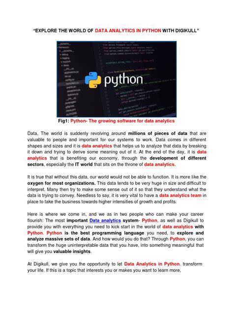 Explore The World Of Data Analytics In Python With Digikull Pdf