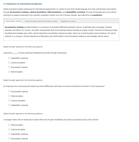 Solved 6 Preparing For An International Assignment Global