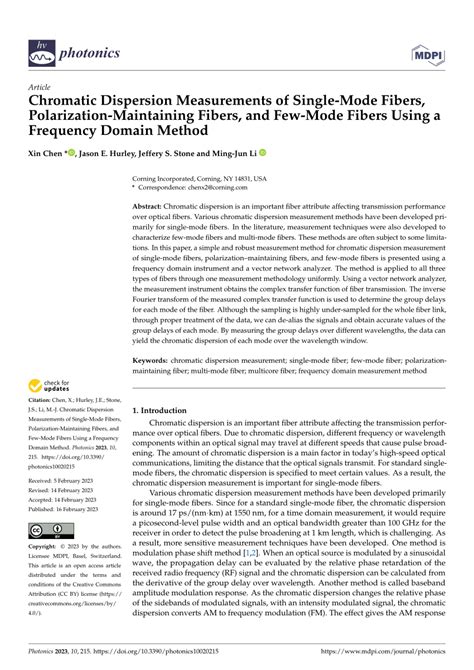 Pdf Chromatic Dispersion Measurements Of Single Mode Fibers Polarization Maintaining Fibers