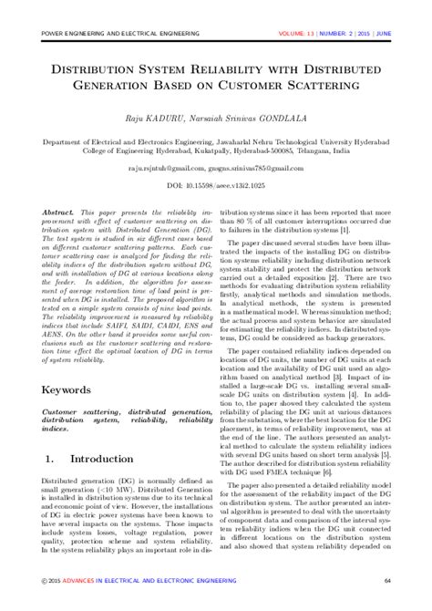 Pdf Distribution System Reliability With Distributed Generation Based