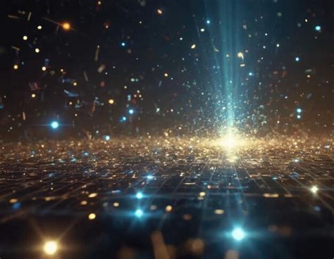 Abstract Digital Grid With Golden And Blue Lights And Falling Particles Generative Ai Premium
