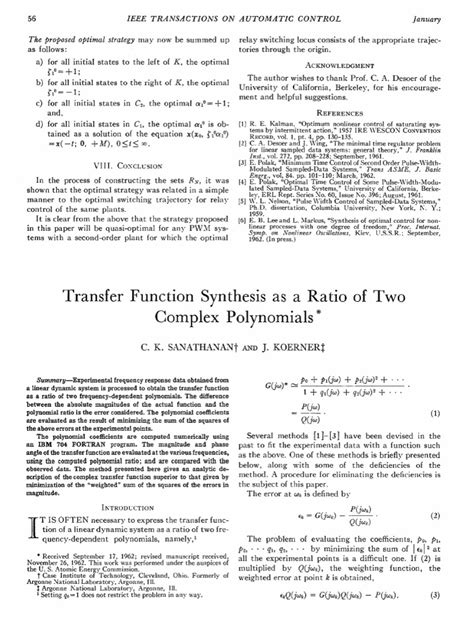 1963 Transfer Function Synthesis As A Ratio Of Two Pdf Applied