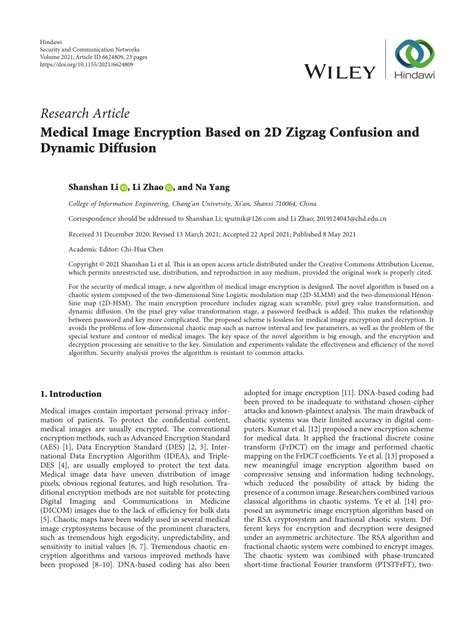 Pdf Medical Image Encryption Based On 2d Zigzag Confusion And Dynamic Diffusion