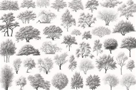 Premium Ai Image Minimal Style Cad Tree Line Drawing Side View Set Of