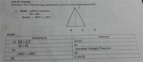 solved test iv proving direction fill in the missing statements reasons of the following