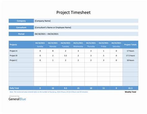 Project Timesheet Templates