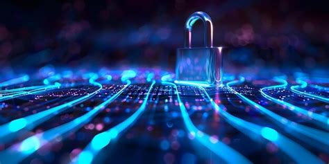 Premium Photo Securing A Futuristic Network A Sleek Silver Lock On