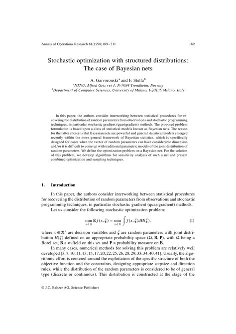 pdf stochastic optimization with structured distributions the case of