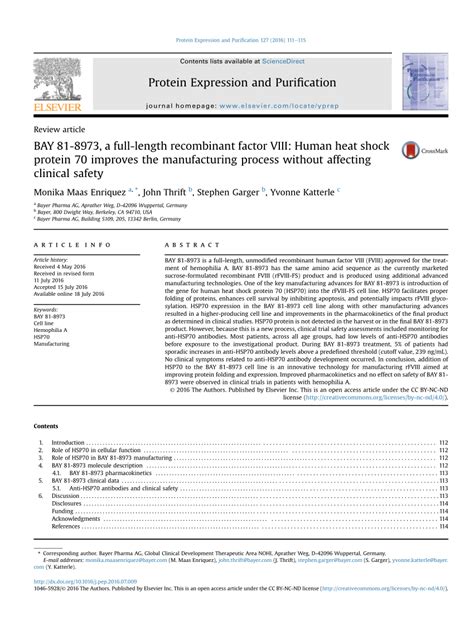 Pdf Bay 818973 A Full Length Recombinant Factor Viii Human Heat