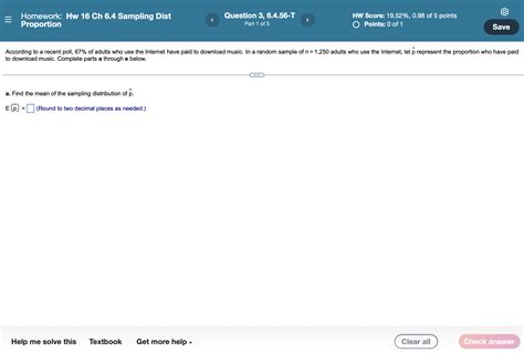 Solved Homework Hw 16 Ch 6 4 Sampling Dist Proportion