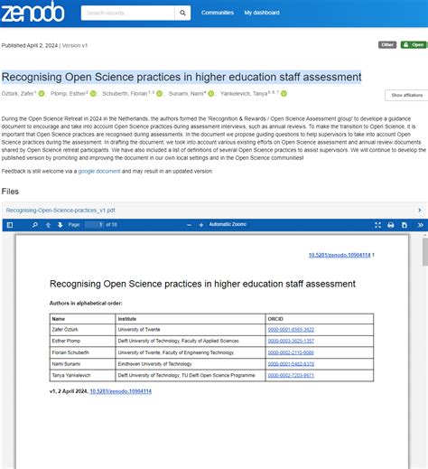 Recognising Open Science Practices In Higher Education Staff Assessment Dora