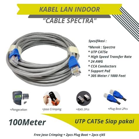 Jual Kabel Lan Utp Cat 5e Indoor Cca Spectra 100 Meter Siap Pakai