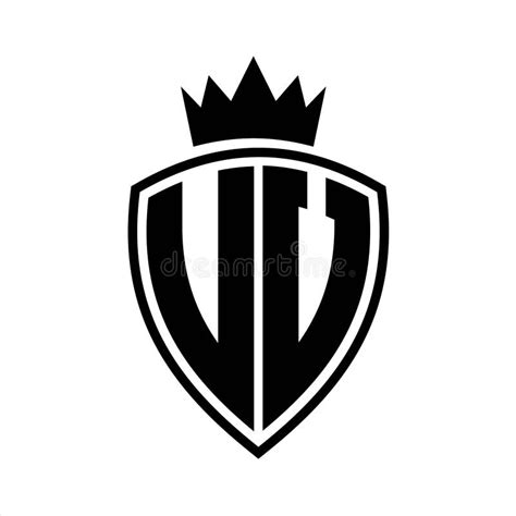 Uv Letter Monogram Shield And Crown Outline Shape With Black And White Color Design Stock Vector