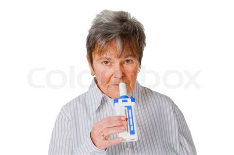 Female Senior With A Peak Flow Meter Stock Image Colourbox