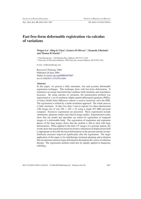 Pdf Fast Free Form Deformable Registration Via Calculus Of Variations