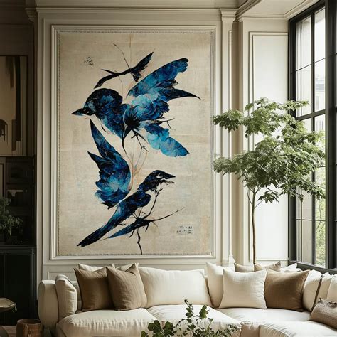Blue Bird Floral Wallpaper For Bedroom