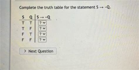 Solved Complete The Truth Table For The Statement SQ Chegg Com
