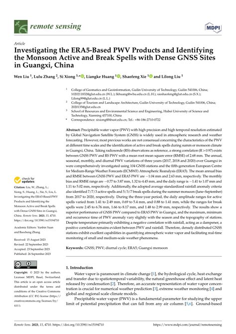 Pdf Investigating The Era5 Based Pwv Products And Identifying The Monsoon Active And Break