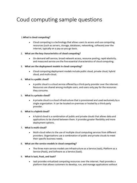 Coud Computing Sample Questions Pdf Cloud Computing Software As A Service