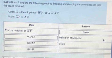 solved instructions complete the following proof by dragging and